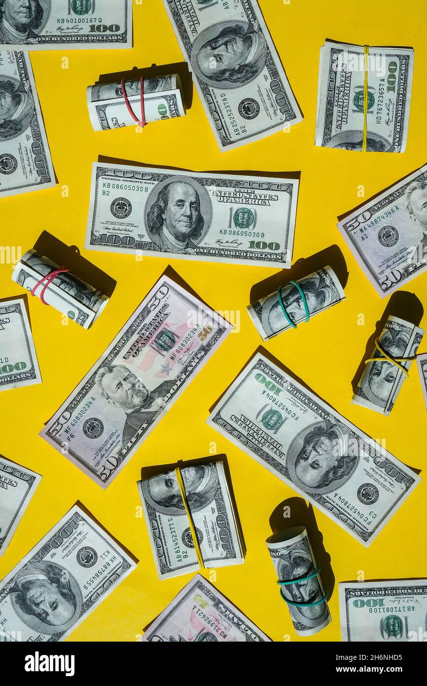 Us dollar bills are creative layout. Business concept, development ...
