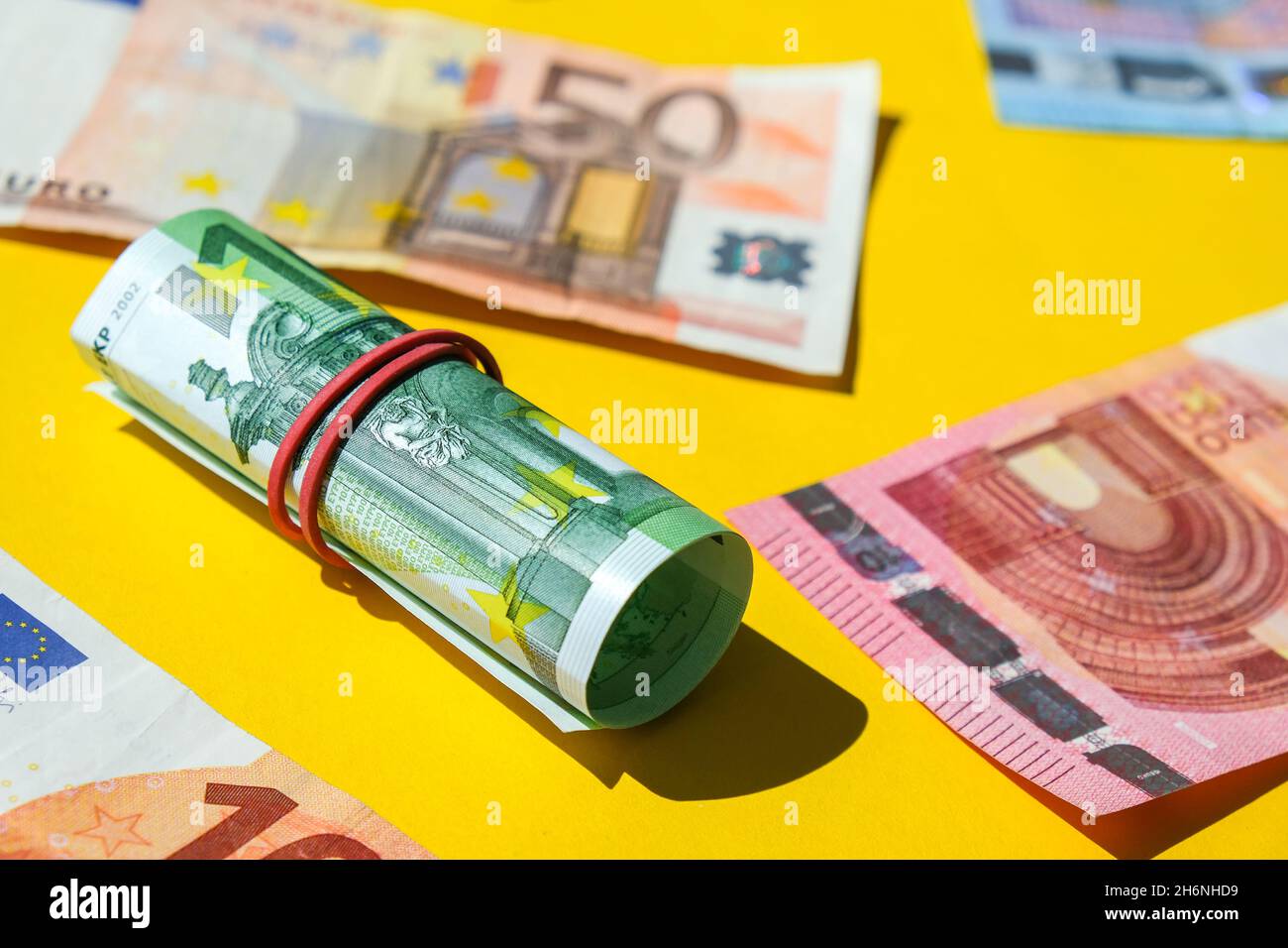 Close up of Euro money roll. Euro banknote set cash money - EU currency ...