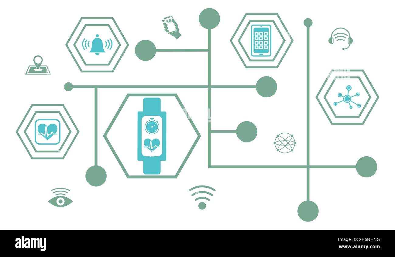 Concept of wearable technology with connected icons Stock Photo - Alamy