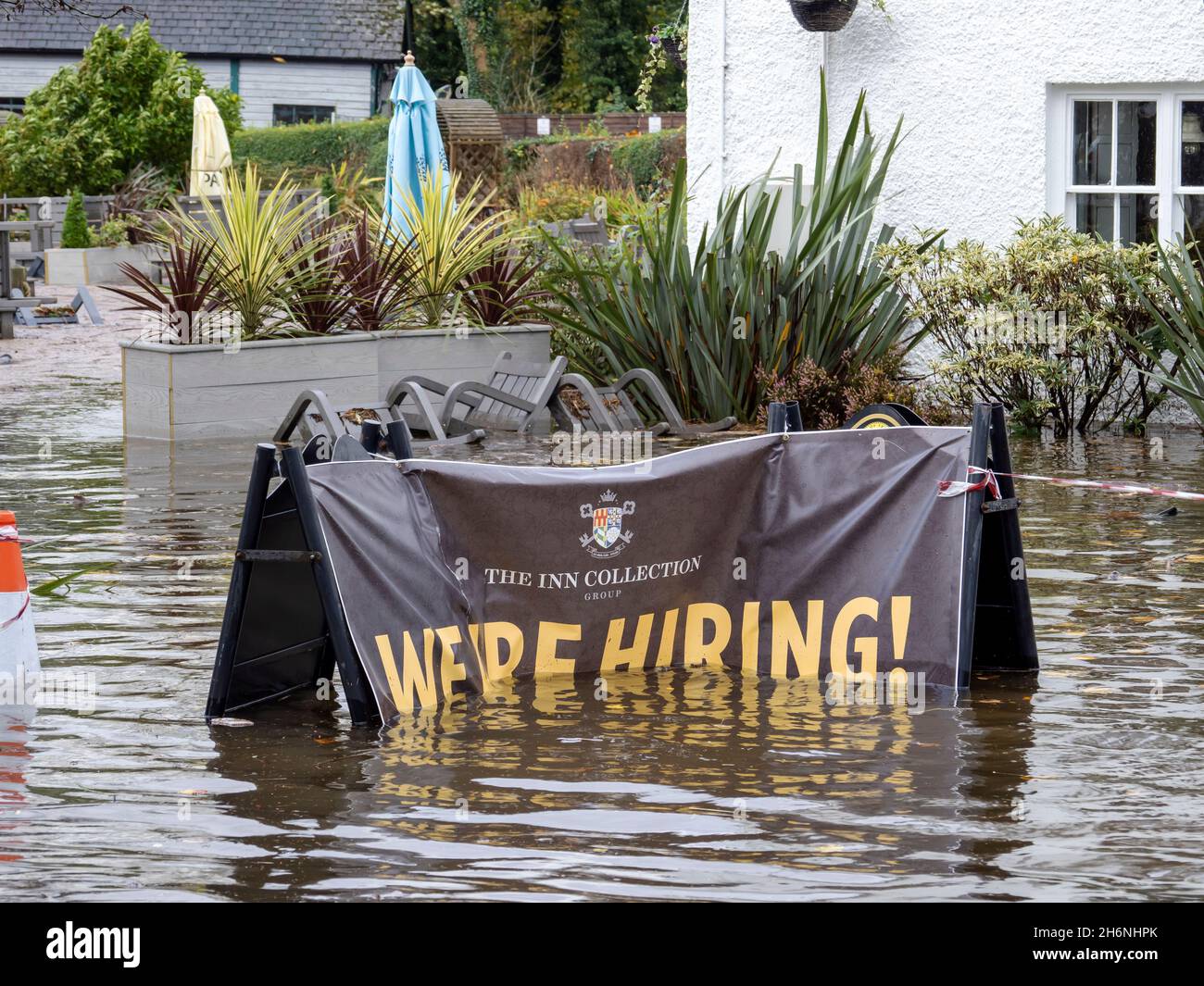 The beer garden of the Water Edge Inn in Ambleside, Lake District, UK ...