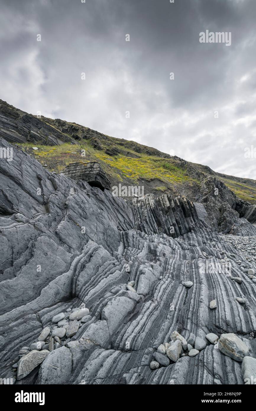 Aberystwyth Grits rock strata geology below Allt Wen hill near ...