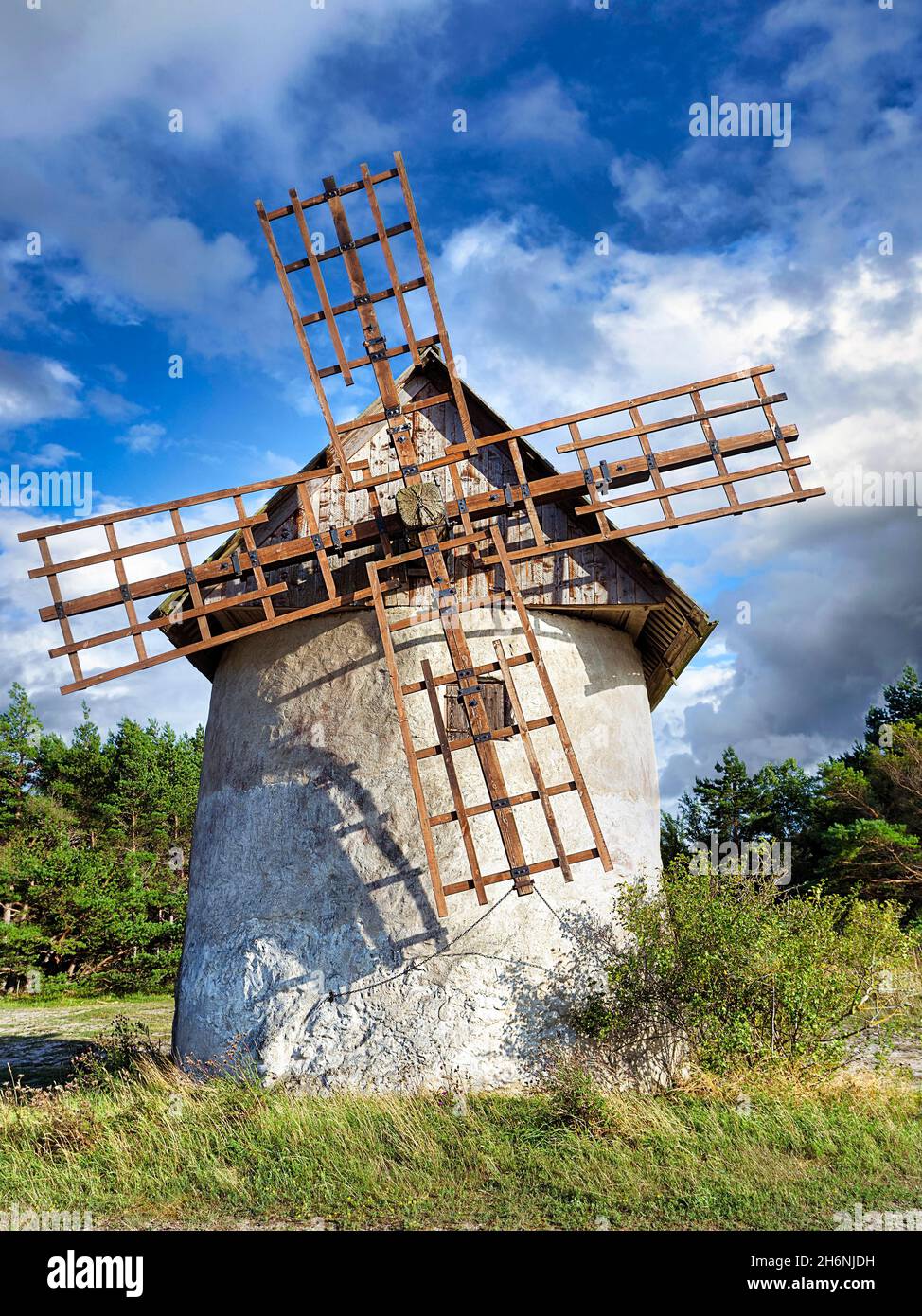 Old stone windmill on the west coast, Djupvik, Gotland Island, Sweden ...