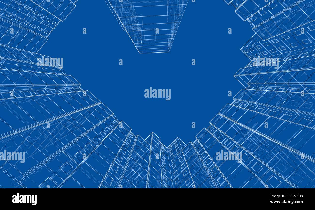 Wire-frame model of a multi-storey building Stock Photo - Alamy