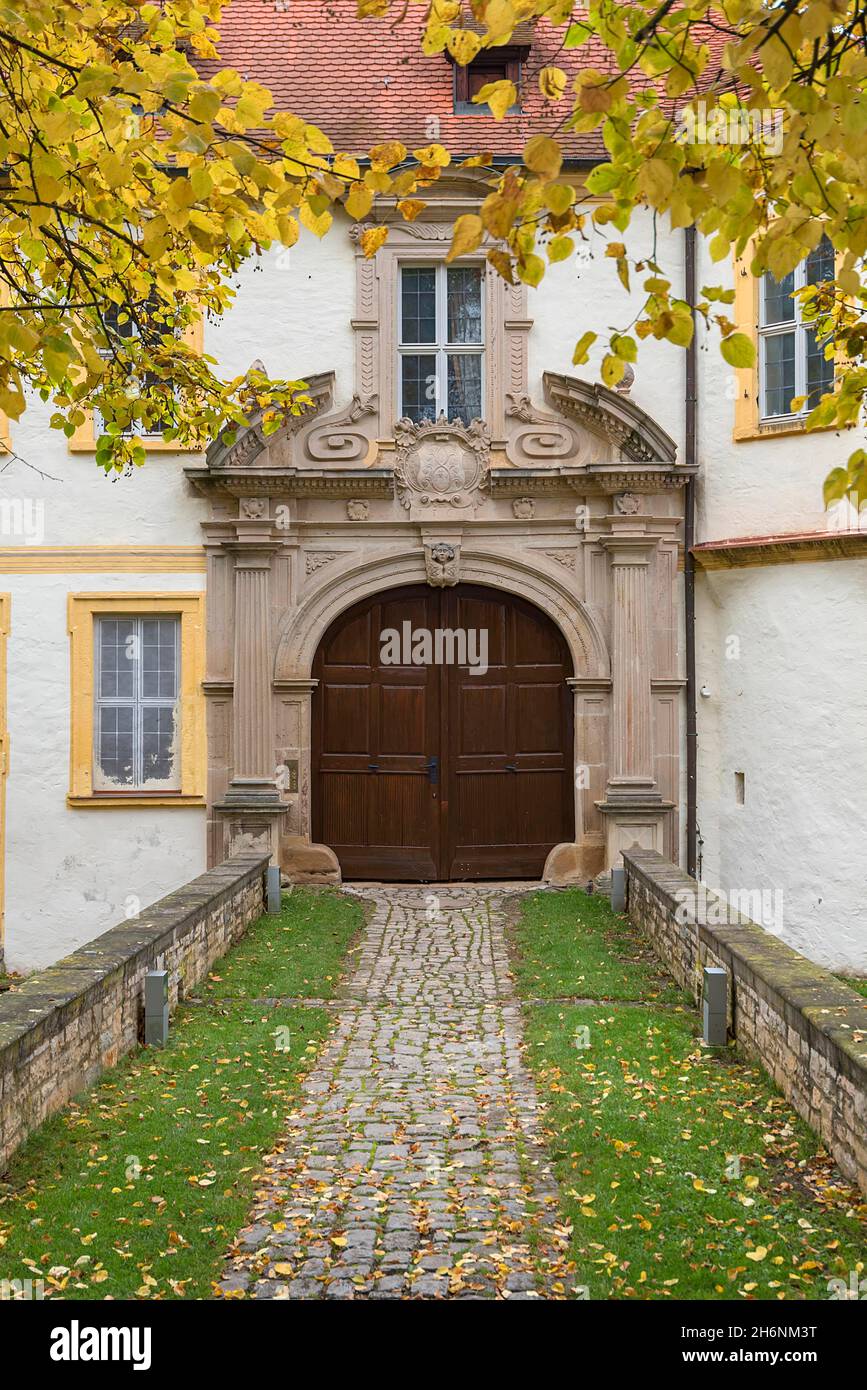 Entrance portal with coat of arms of the former moated castle, castle of Wonfurt, 16th century ...