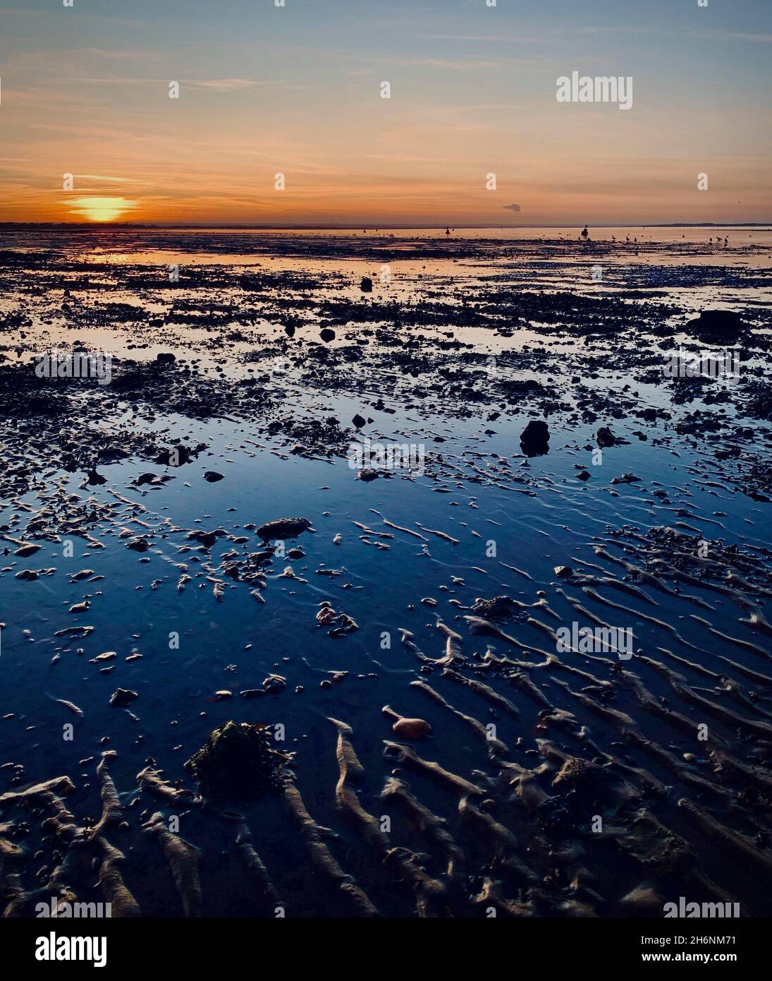 Sunset on the beach, Whitstable, Great Britain Stock Photo - Alamy
