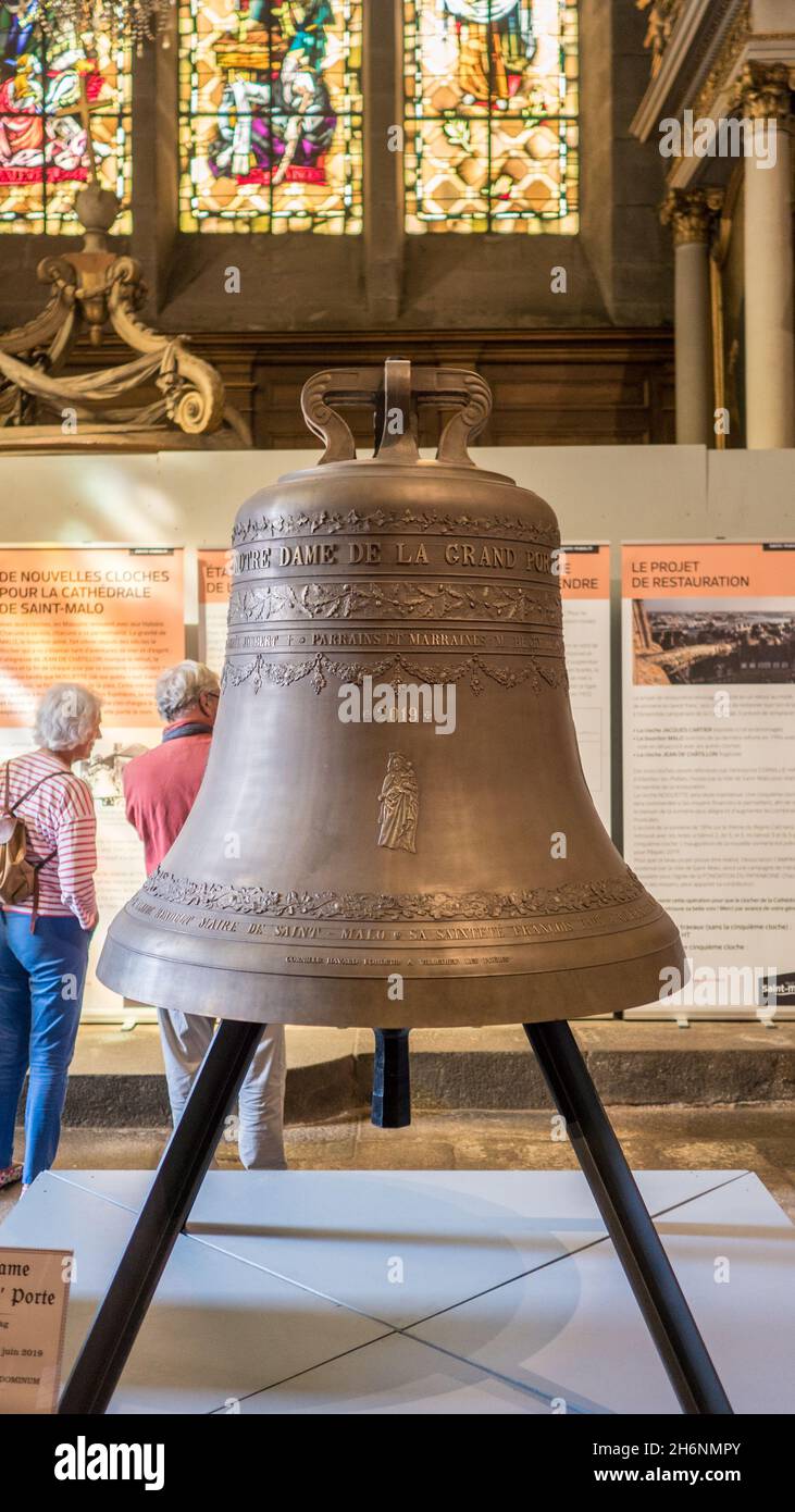 SAINT MALO, FRANCE - Aug 31, 2021: A vertical of the big church bell ...