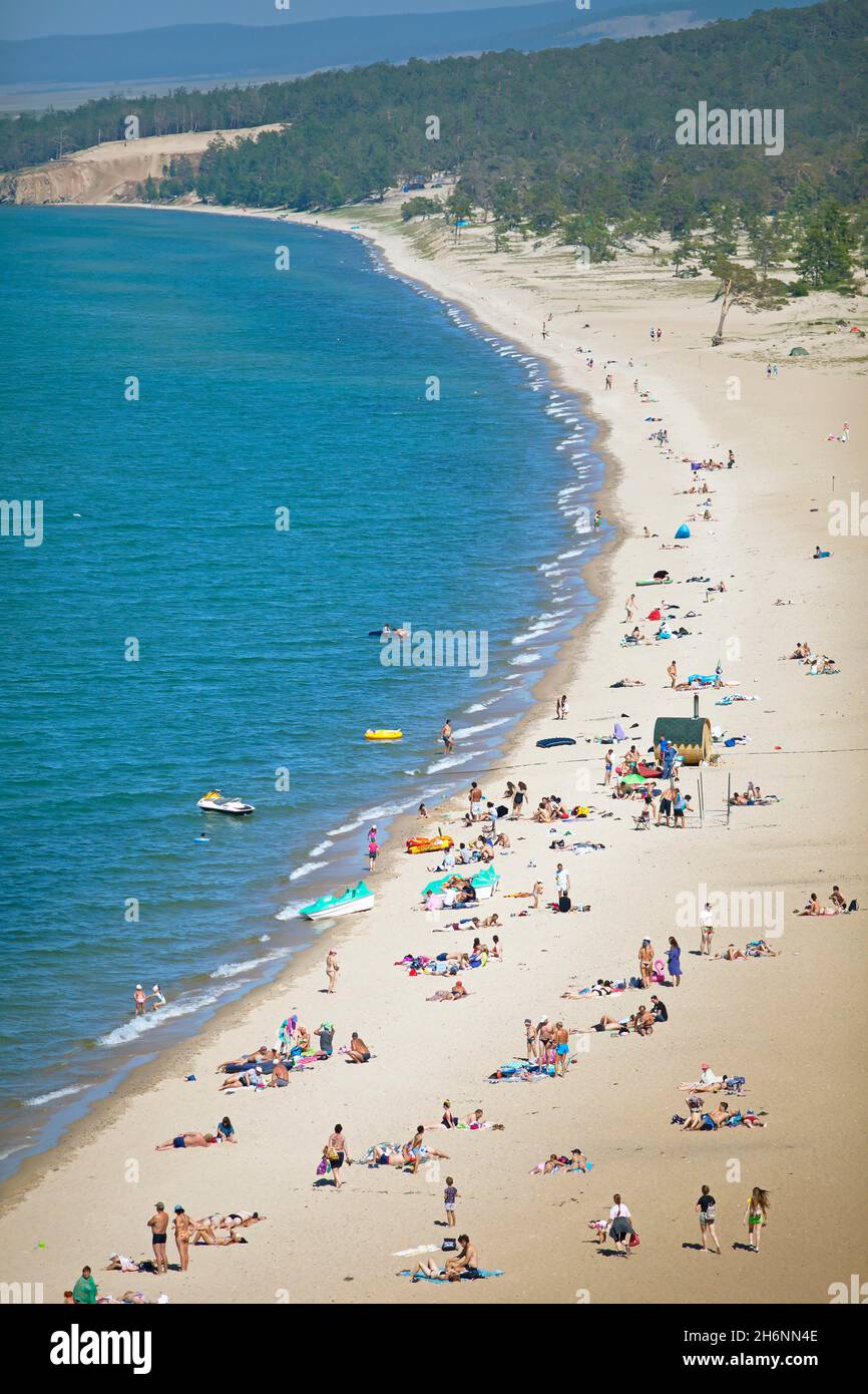 Sandy beach beach of Khuzhir at Lake Baikal, Olkhon Island ...