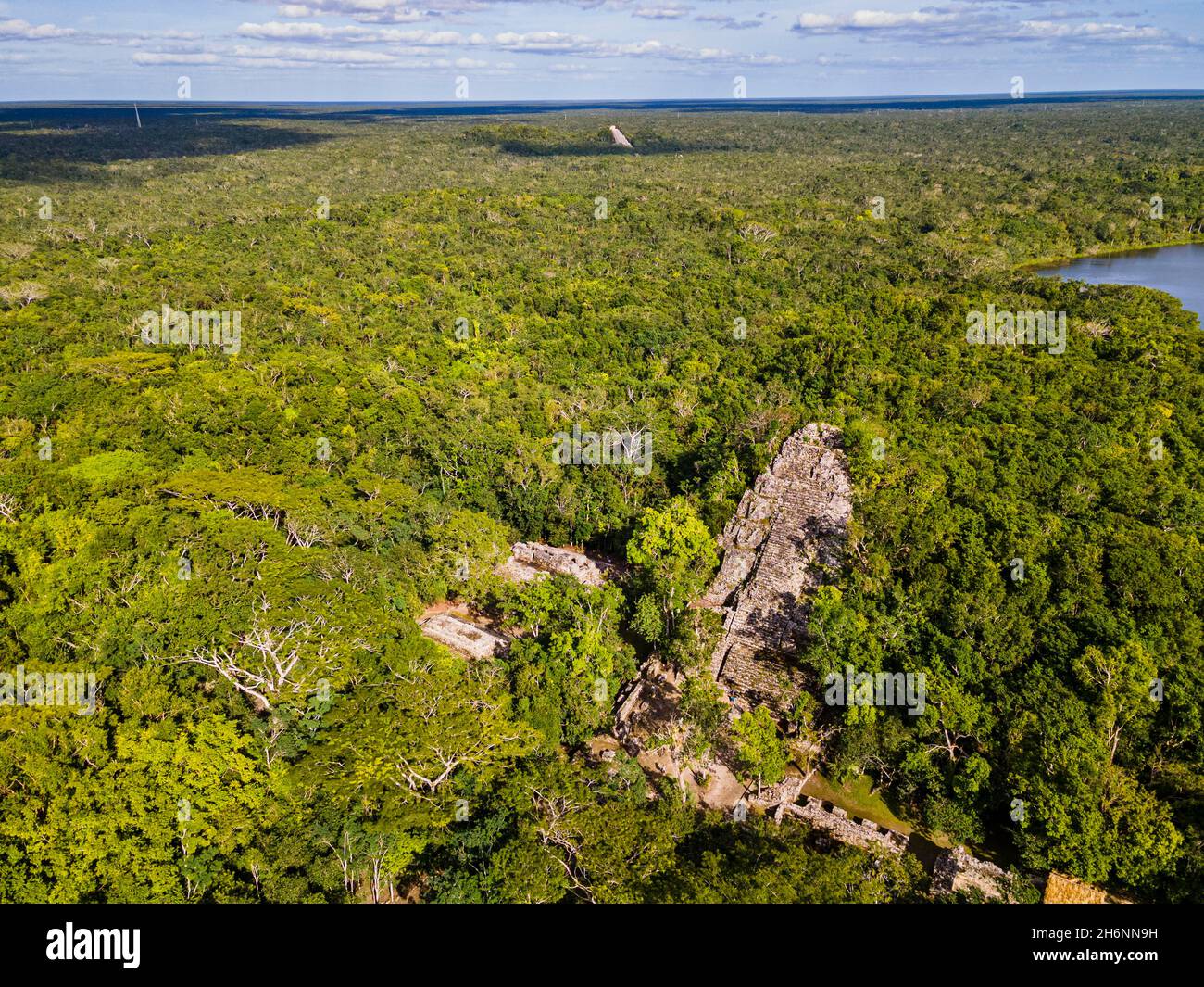 Aerial of the archeological Maya site Coba, Quintana Roo, Mexico Stock ...