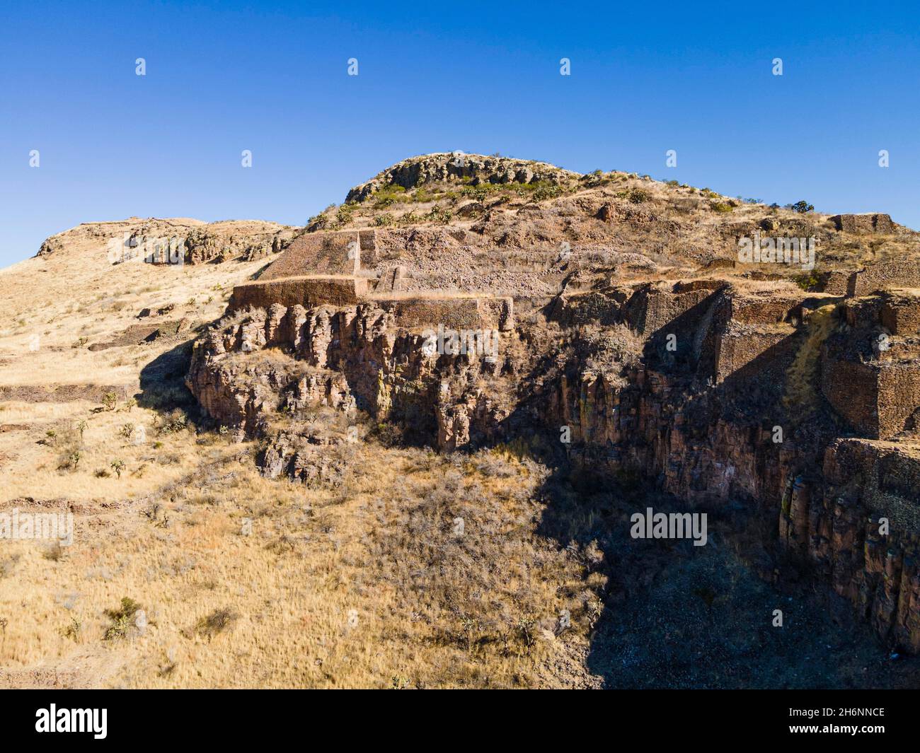 Aerial of the archeological site La Quemada also known as Chicomoztoc ...