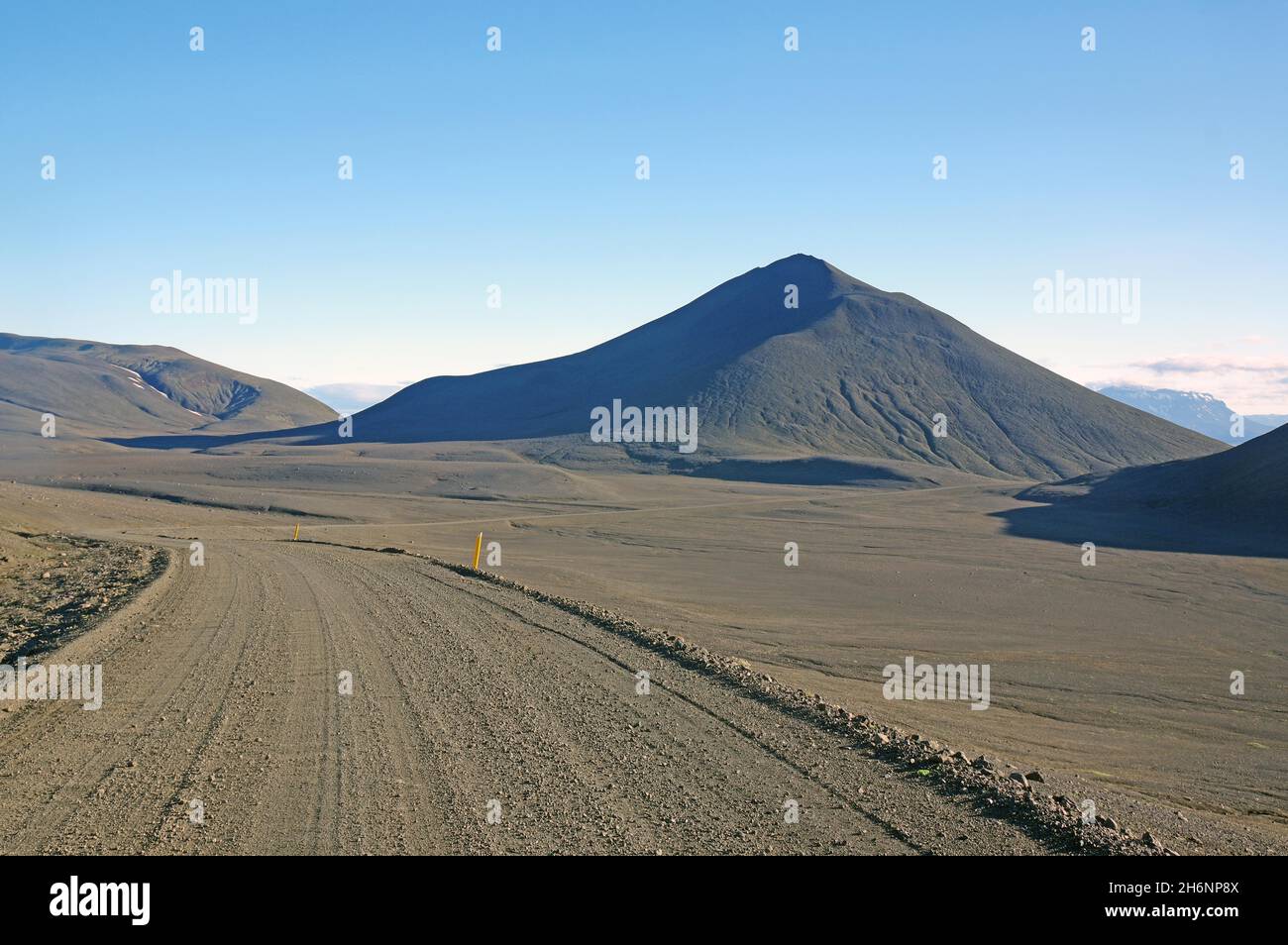 Rough track and barren mountains, lunar landscape, Moedrudalur, East ...