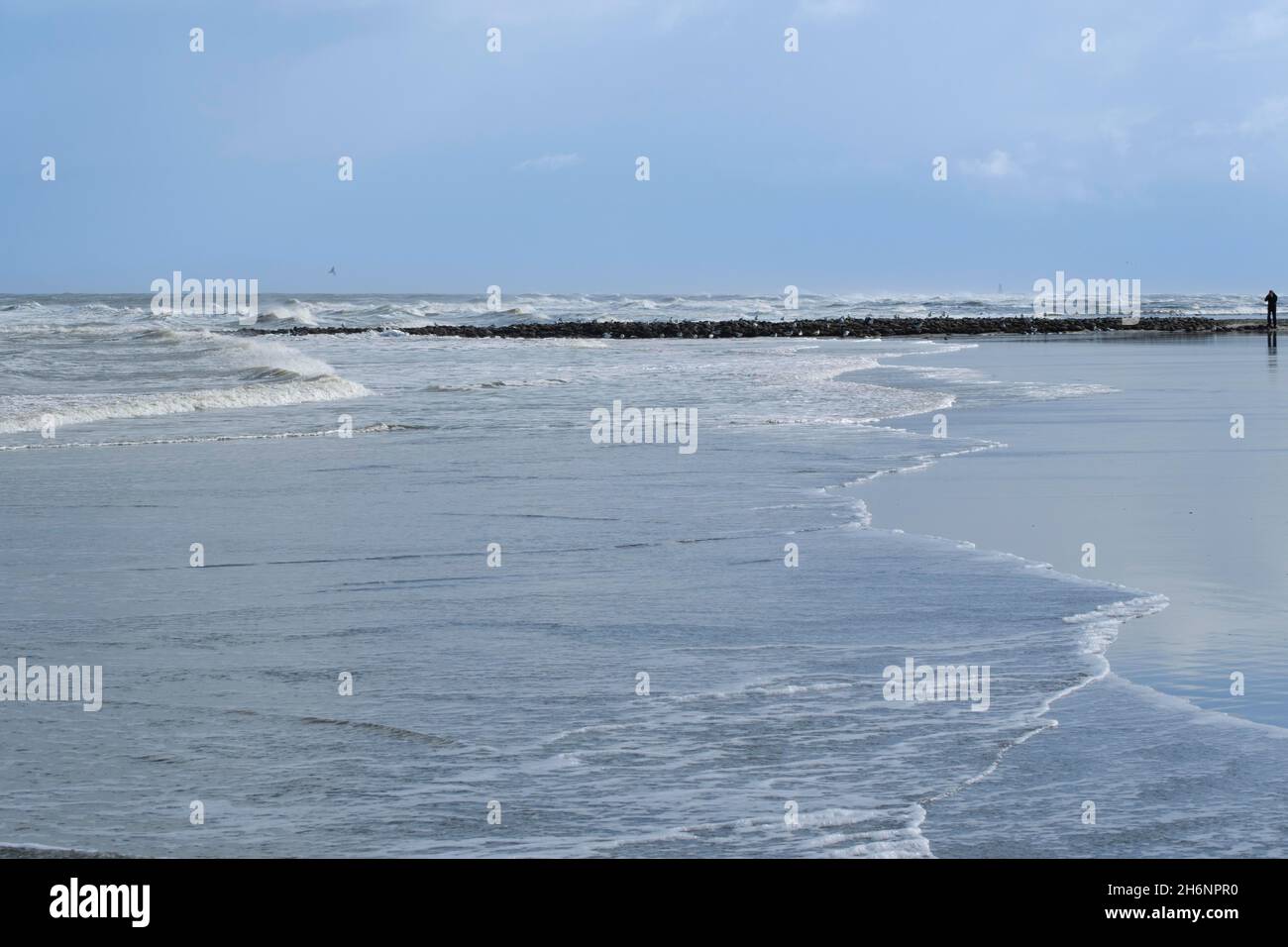 Waves on the North Sea coast, Wangerooge Island, East Frisian Island ...