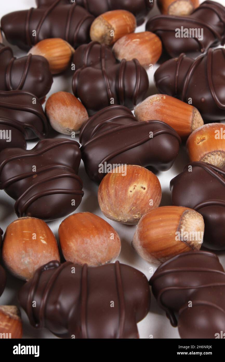 Chocolate covered hazelnuts, chocolate, confectionery Stock Photo - Alamy