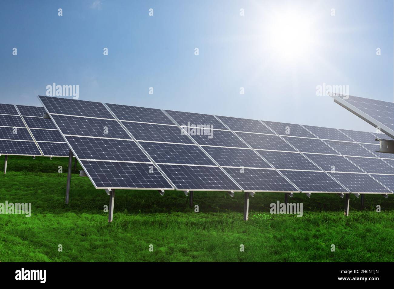 Solar panel on blue sky background. Solar panel on dramatic sunset sky ...