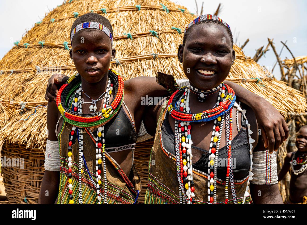 Traditional dressed girls from the Toposa tribe, Eastern Equatoria ...