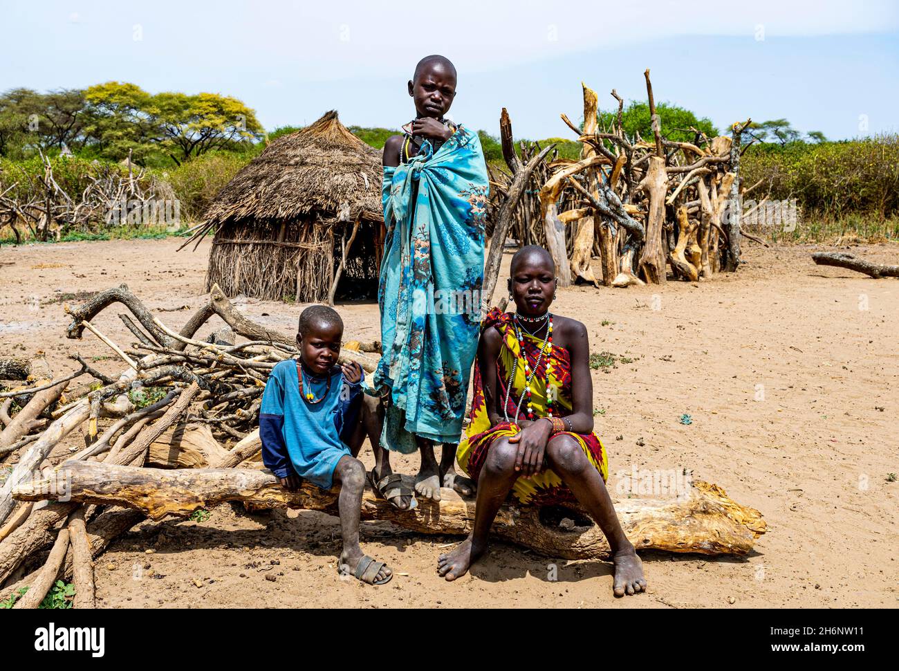 Traditional dressed girls from the Toposa tribe, Eastern Equatoria ...