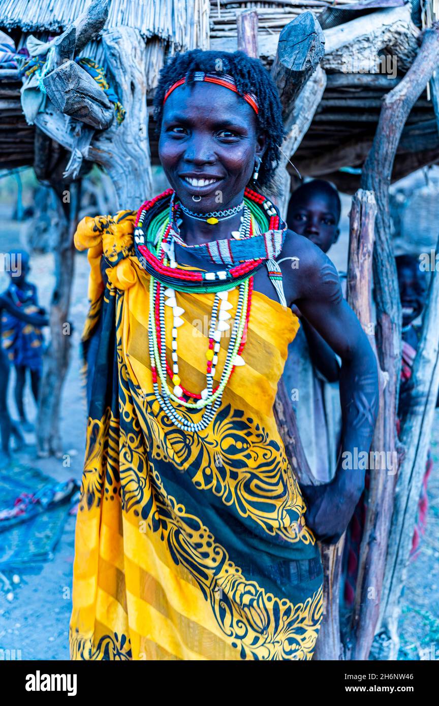Traditional dressed girl from the Toposa tribe, Eastern Equatoria ...
