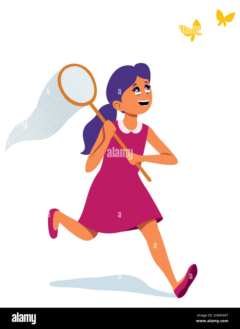 Girl Chasing Butterflies on White Stock Vector Image & Art - Alamy