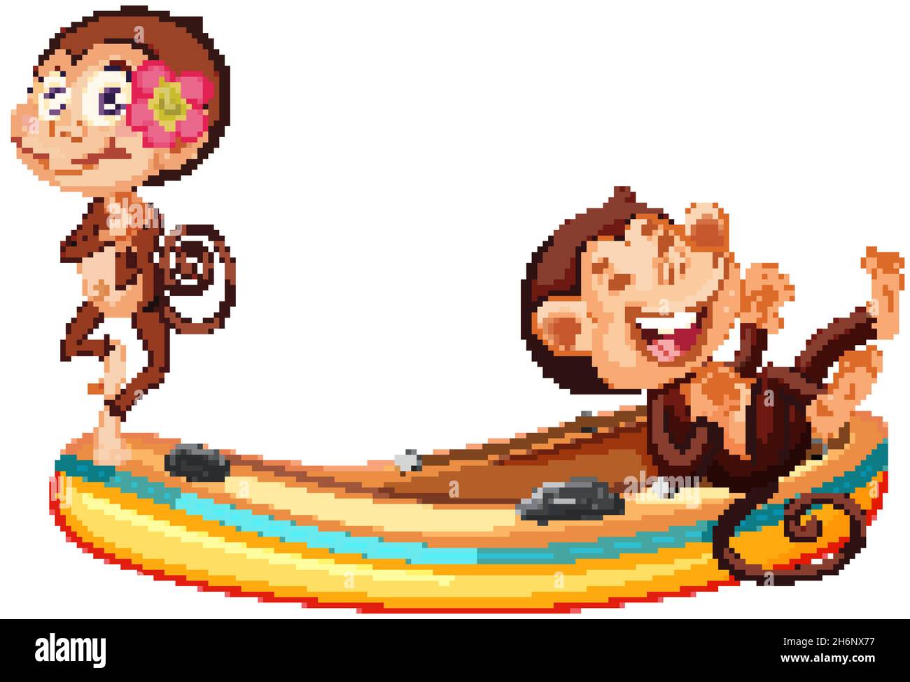 Funny little monkeys on inflatable boat illustration Stock Vector Image ...
