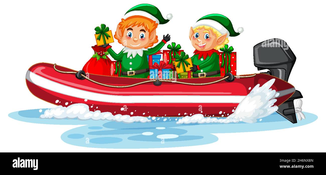 Christmas elf on the boat with his gifts illustration Stock Vector ...