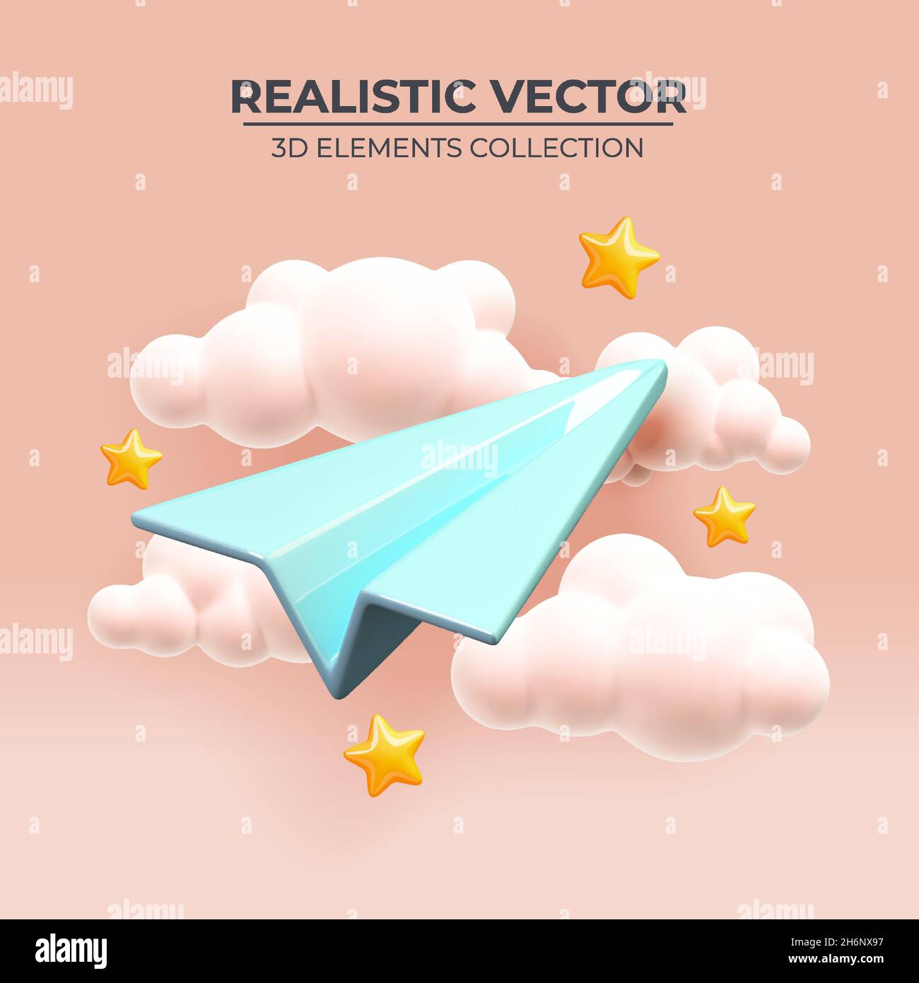 3d render of flying paper airplane in pink sky. Realistic 3d design ...