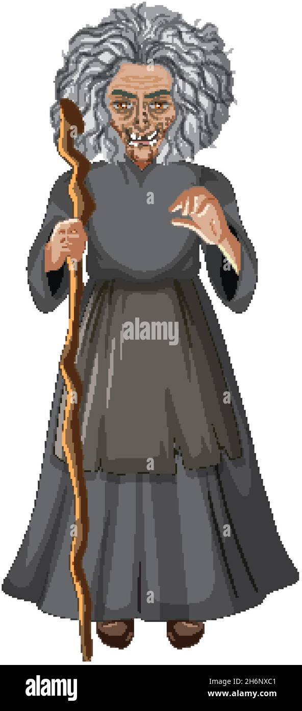 Wicked old witch character on white background illustration Stock ...