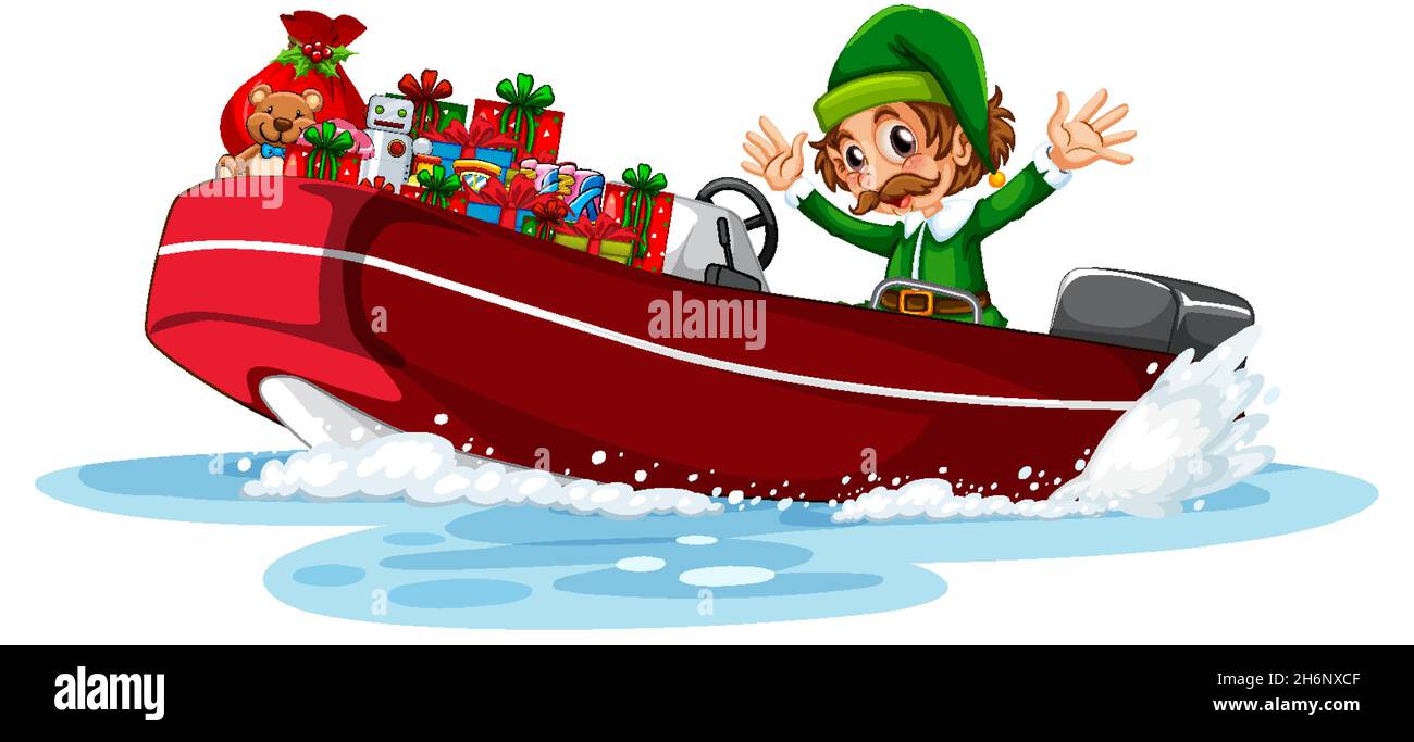 Elf on the boat with his gifts illustration Stock Vector Image & Art ...
