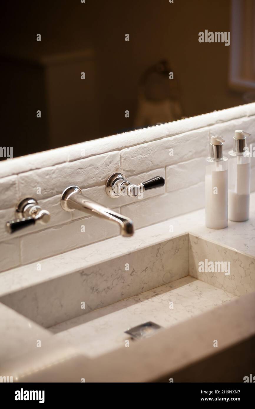 Stone marble basin in washroom Stock Photo - Alamy