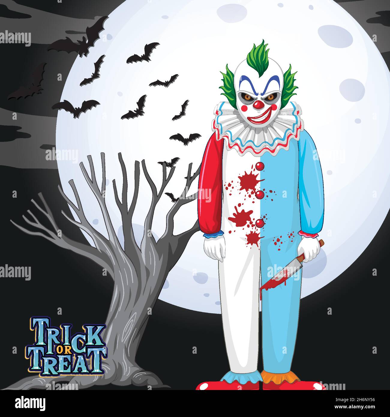 Killer clown character on full moon background illustration Stock ...