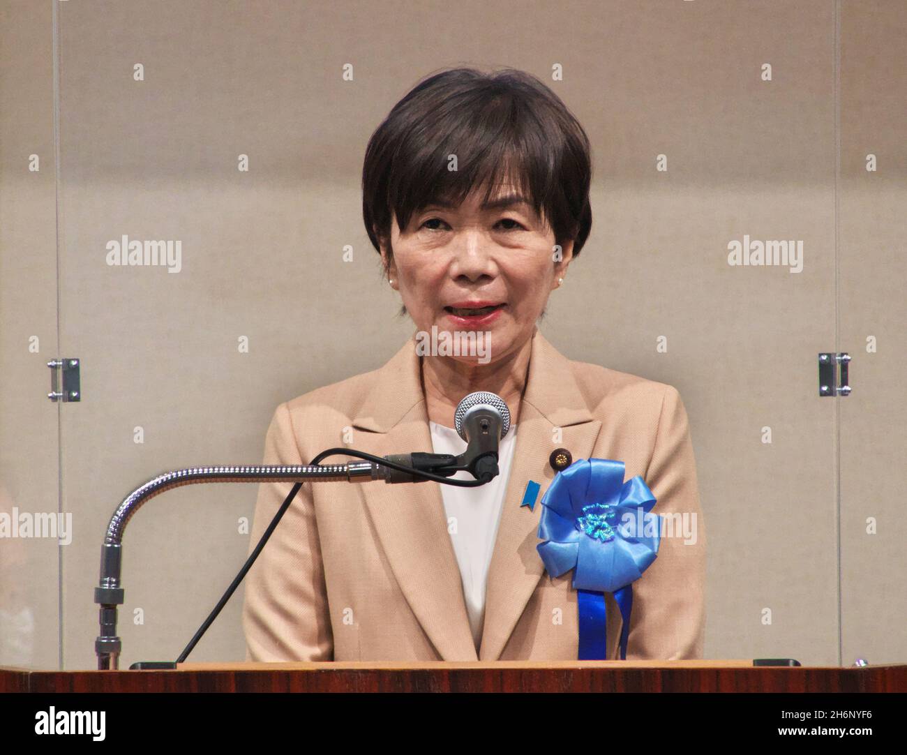Member of House of Councilors Yuko Mori speaks during a rally of ...