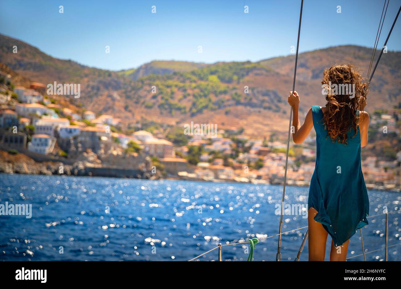 Traveler Girl Enjoying Amazing View from Sailboat. Beautiful Costal ...