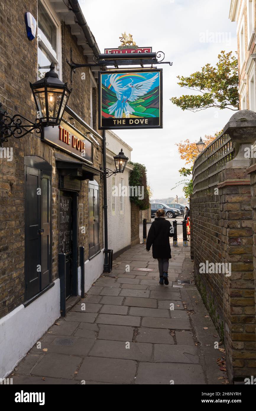 Pub signage outside The Dove Public House in Hammersmith, West London ...