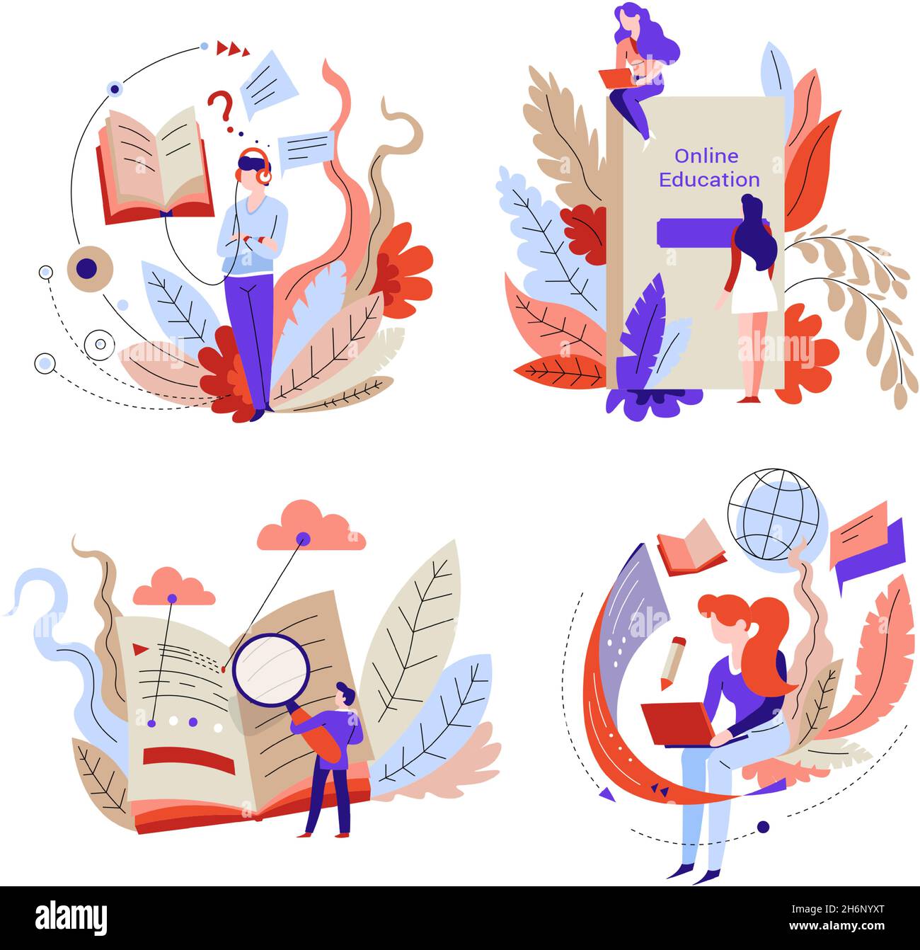 Online education, using internet and books vector Stock Vector Image ...