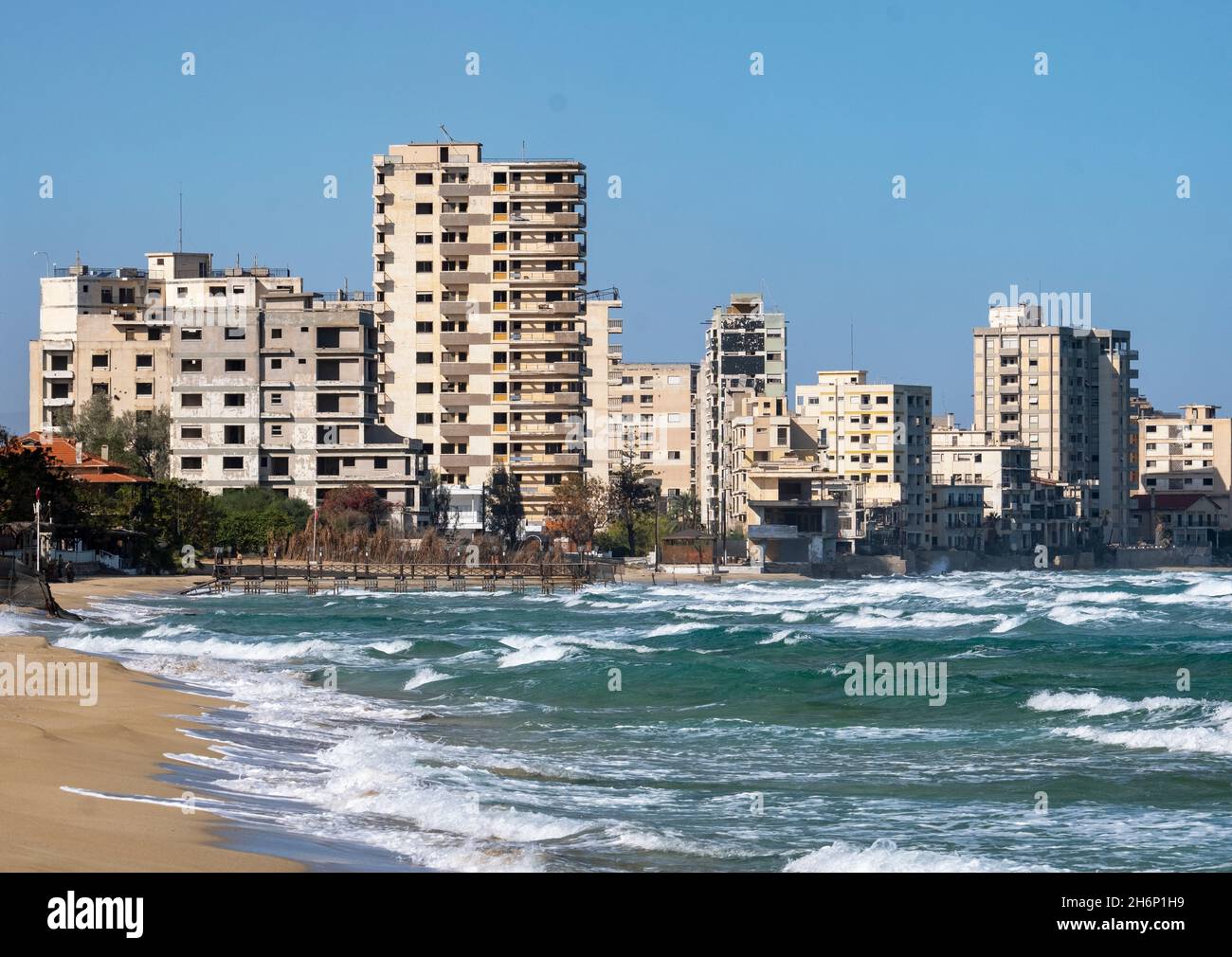 Varosha beach, Famagusta, Northern Cyprus. The holiday resort of ...