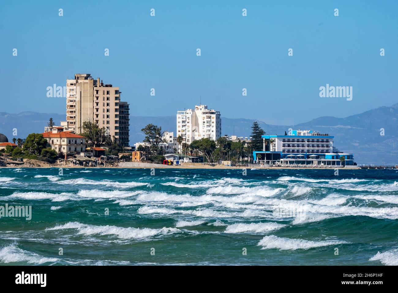 Varosha beach, Famagusta, Northern Cyprus. The holiday resort of ...