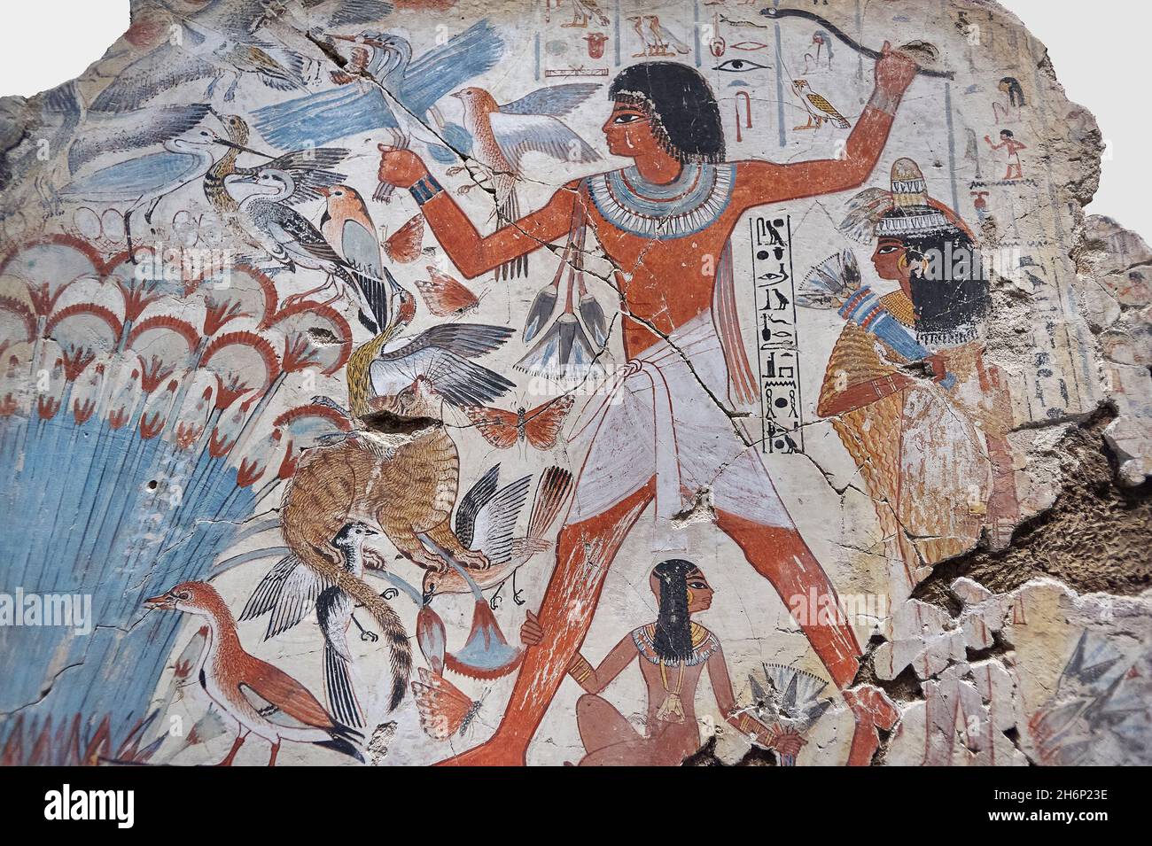 Ancient Egyptian wall art tomb painting: Nebamun hunting in the marshes ...