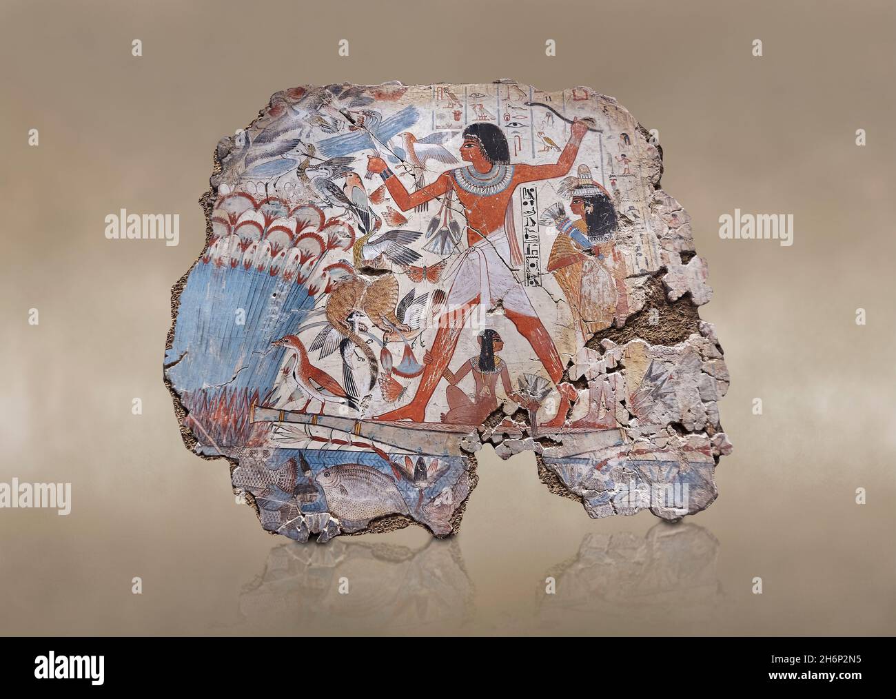 Ancient Egyptian wall art tomb painting: Nebamun hunting in the marshes ...