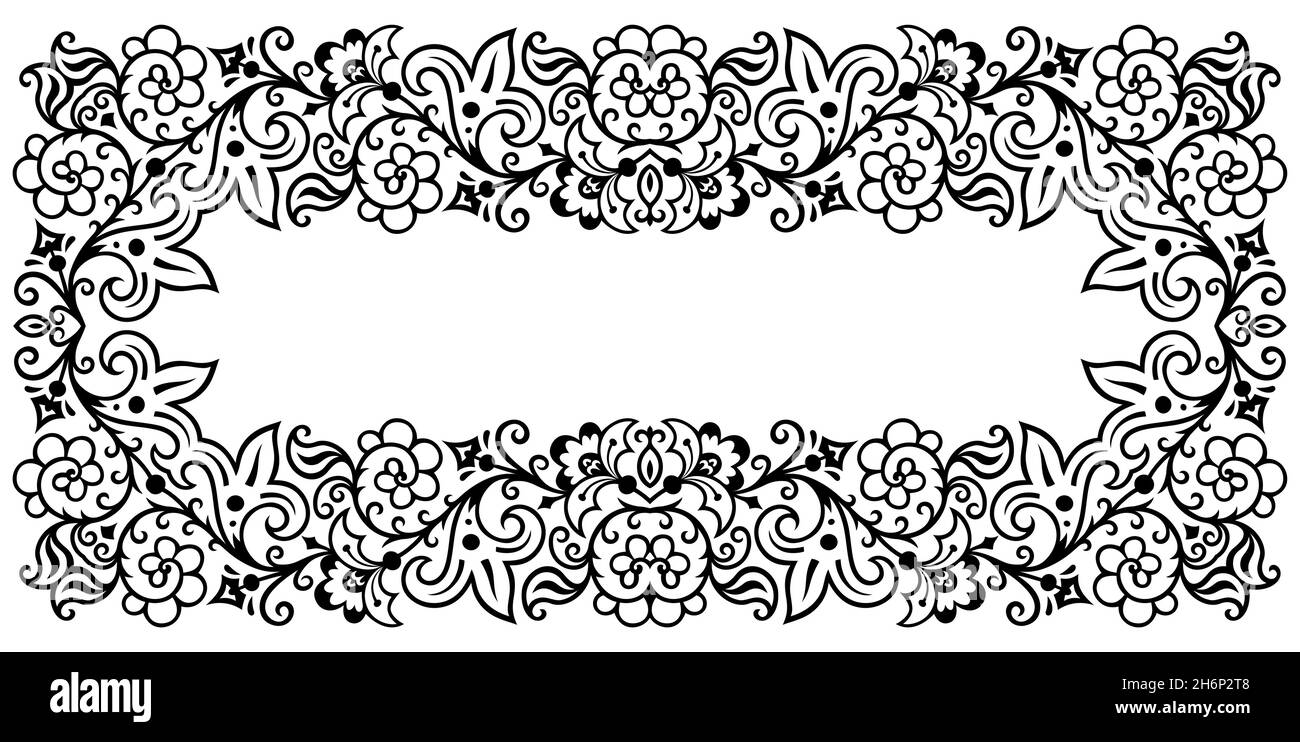 Floral hand drawn vector vintage border. Engraved nature elements and ...