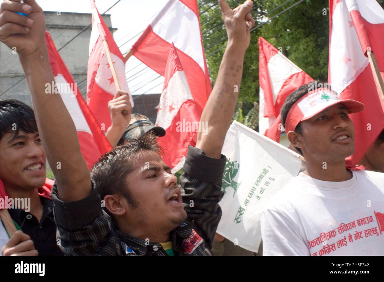 Nepali Congress supporters at a youth rally in Kathmandu, 5 days prior ...