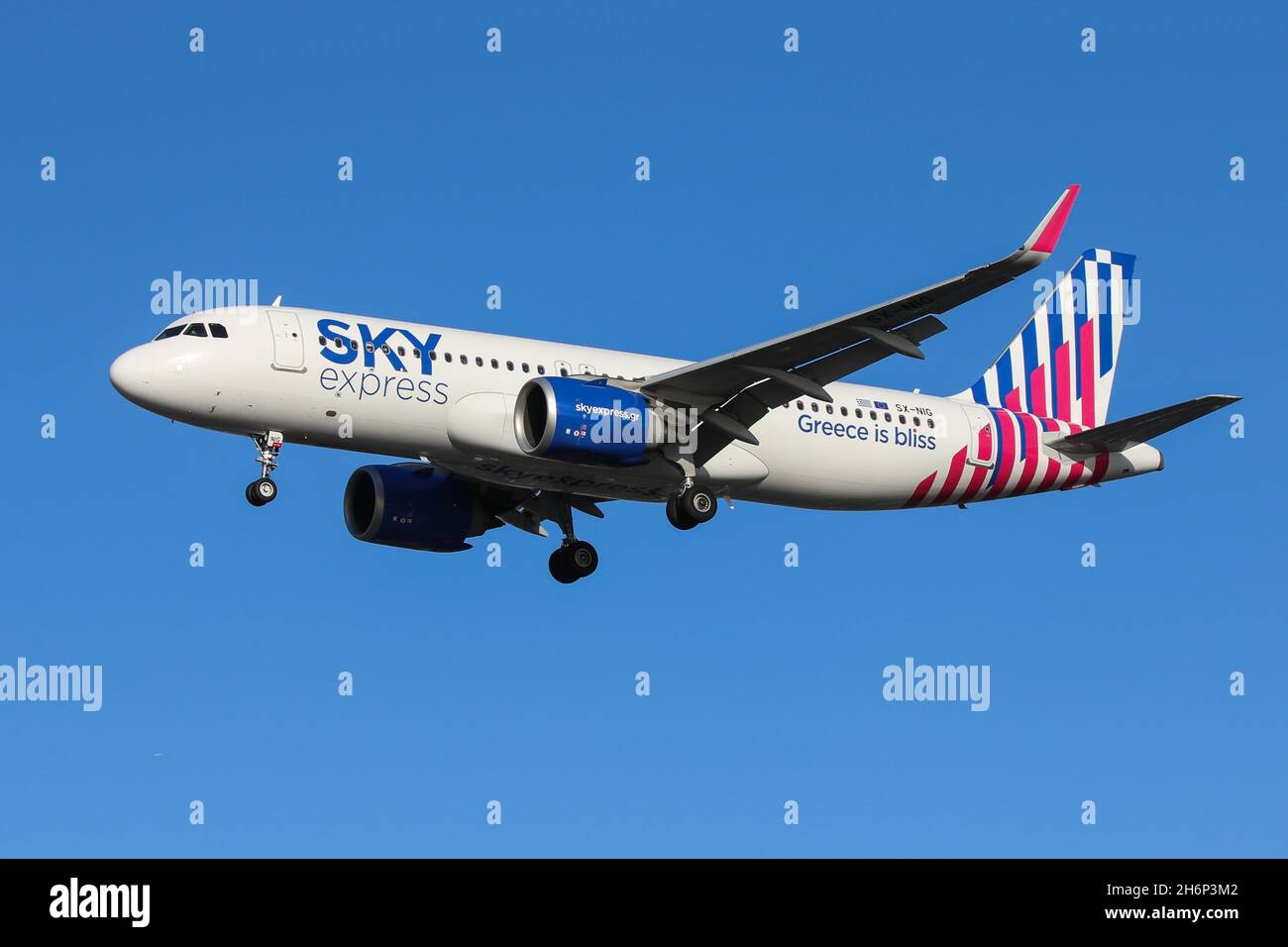 An Airbus A320 NEO flying for Sky Express arrives at London Heathrow ...