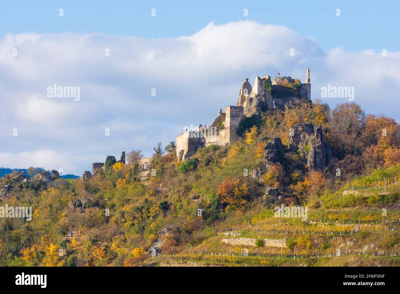 Dürnstein: vineyard, Dürnstein Castle in Wachau, Niederösterreich ...
