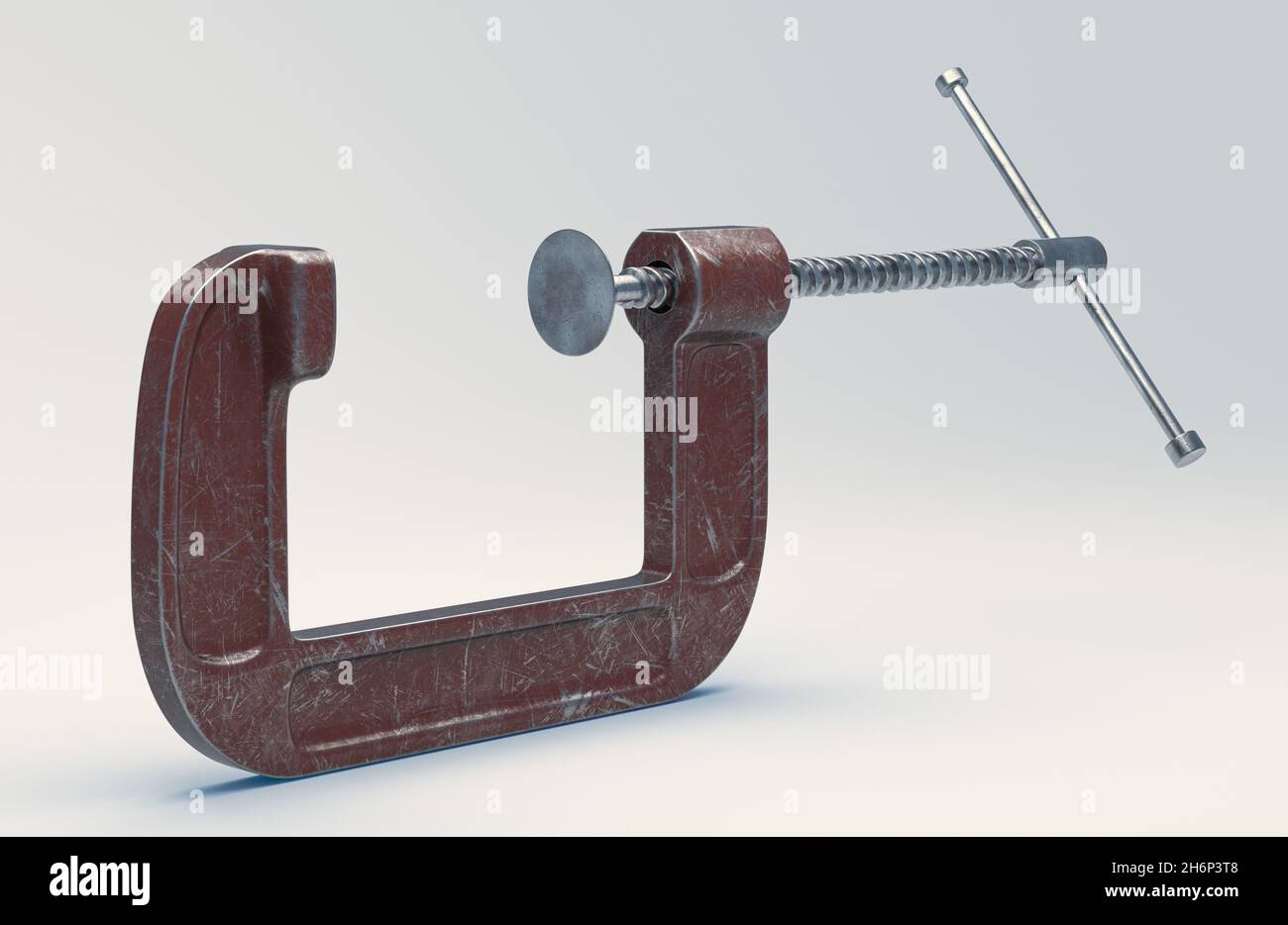 An open red G-clamp tool on an isolated studio background - 3D render ...