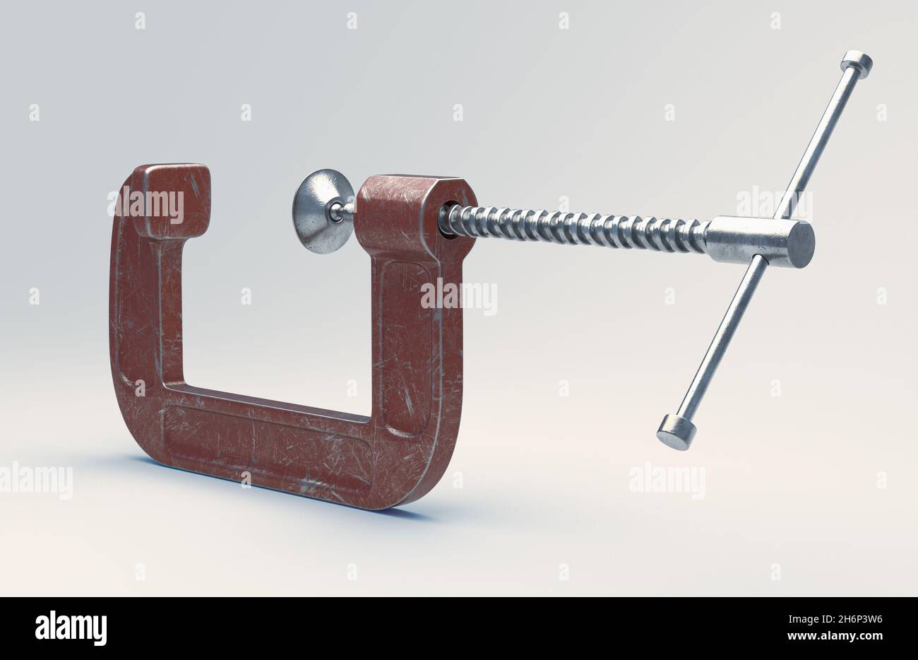 An open red G-clamp tool on an isolated studio background - 3D render ...
