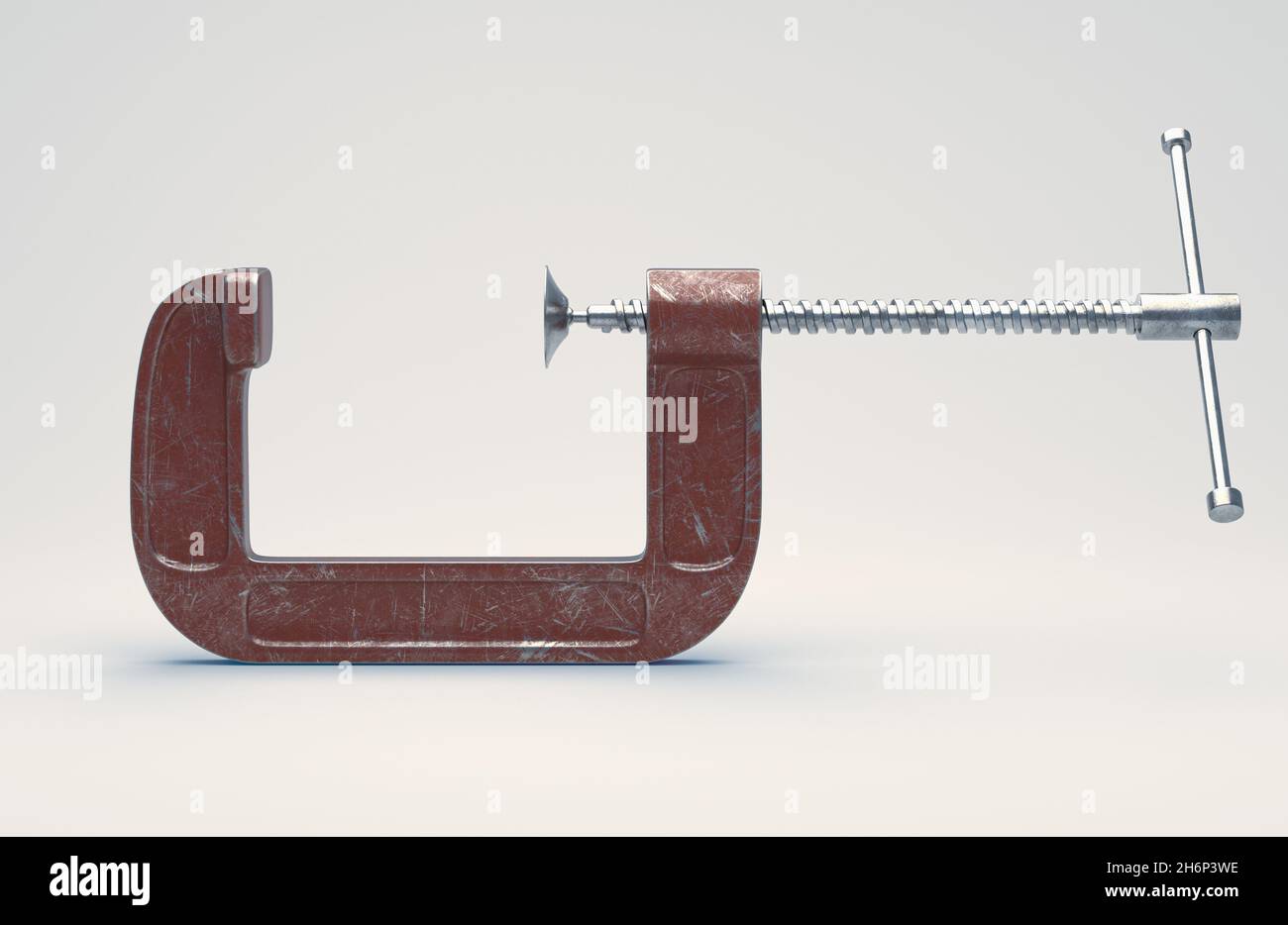 An open red G-clamp tool on an isolated studio background - 3D render ...