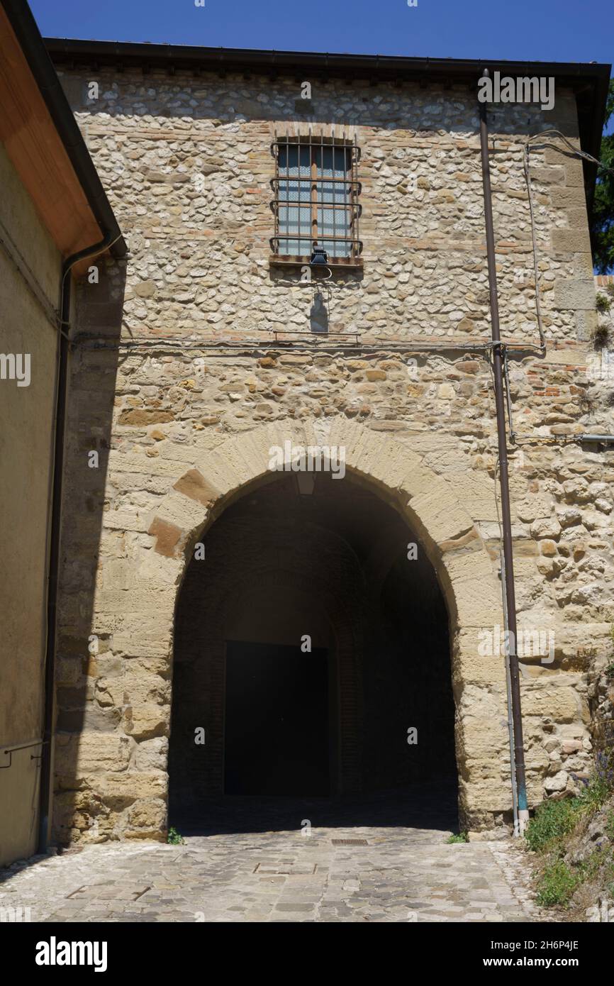 Verucchio, Rimini province, Emilia-Romagna, Italy: old typical street ...