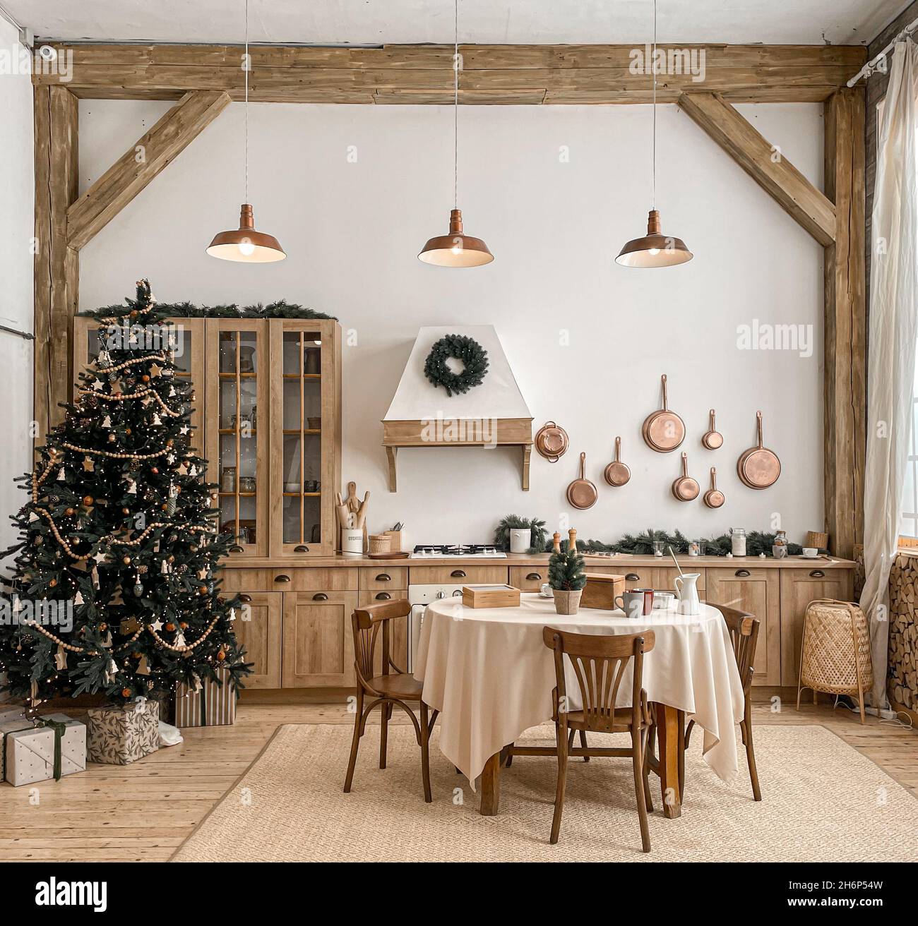 Interior modern christmas kitchen tree hi-res stock photography and ...