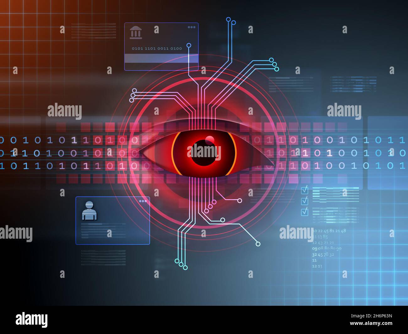 Hacker's eye spying on a data stream. Digital illustration Stock Photo ...