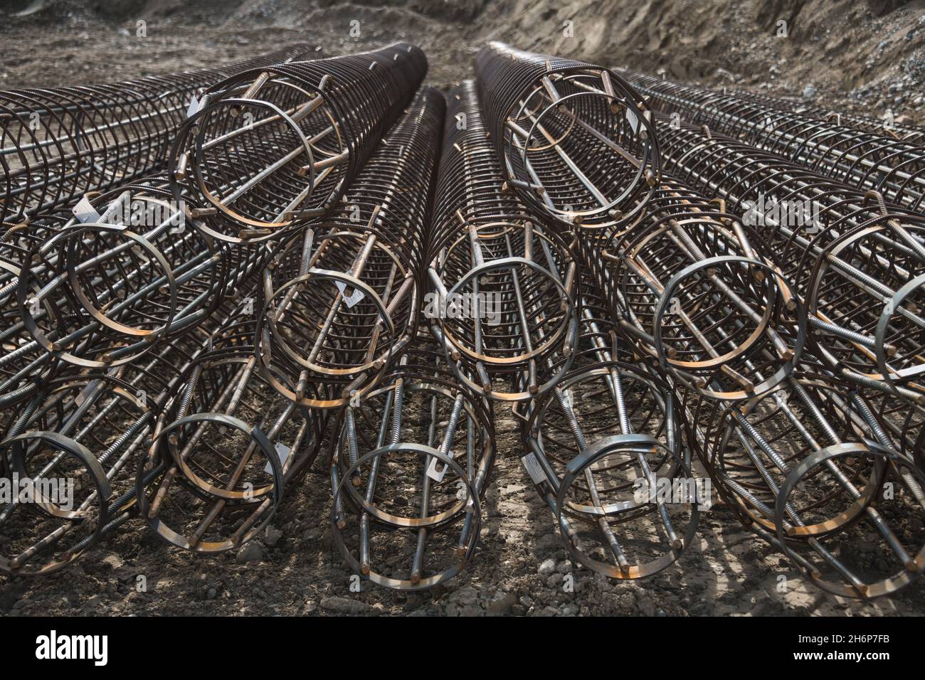 structural steel bound into round baskets for the erection of concrete ...