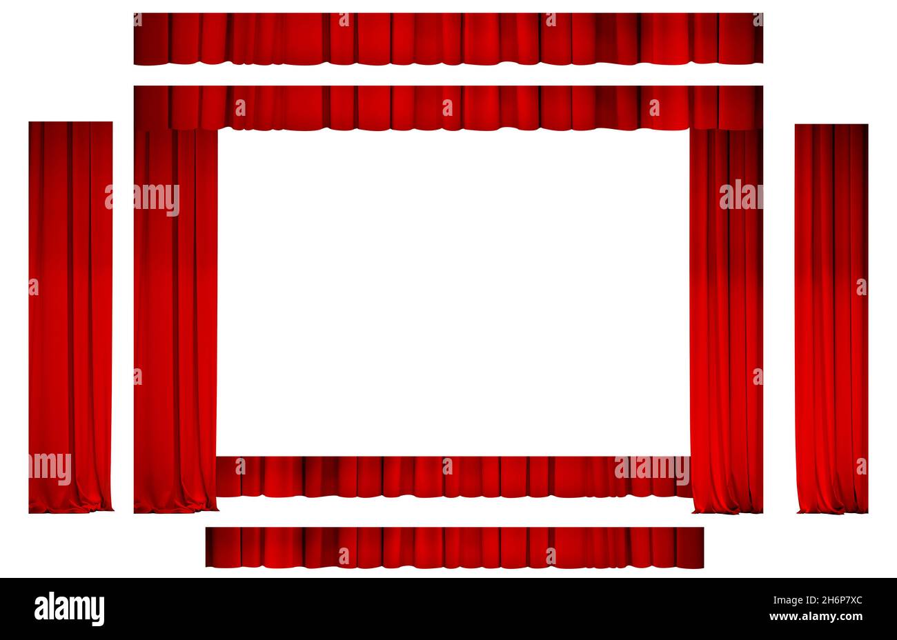 red curtains frame isolated on white template Stock Photo - Alamy