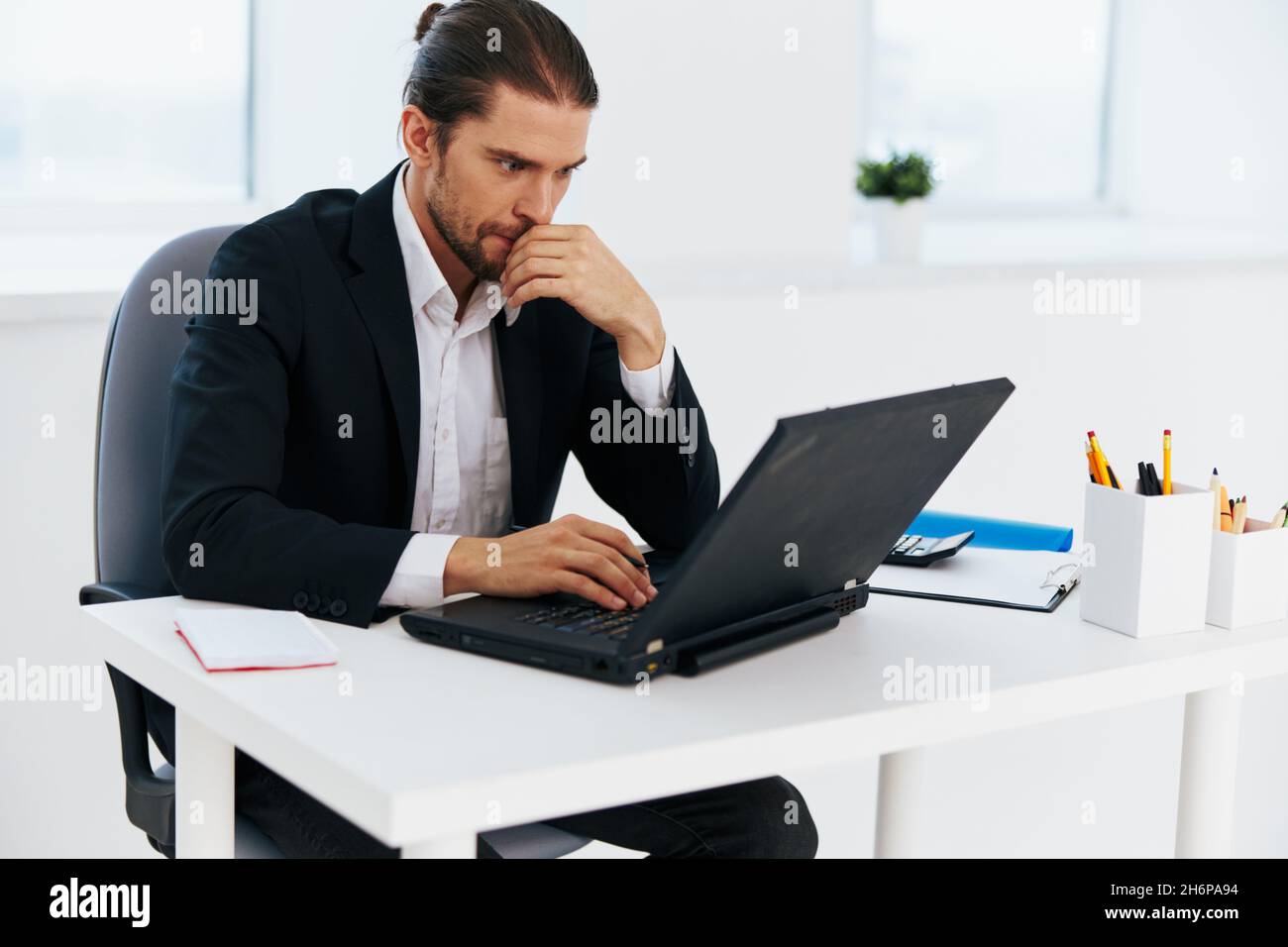 office worker work in front of laptop emotions Lifestyle Stock Photo ...