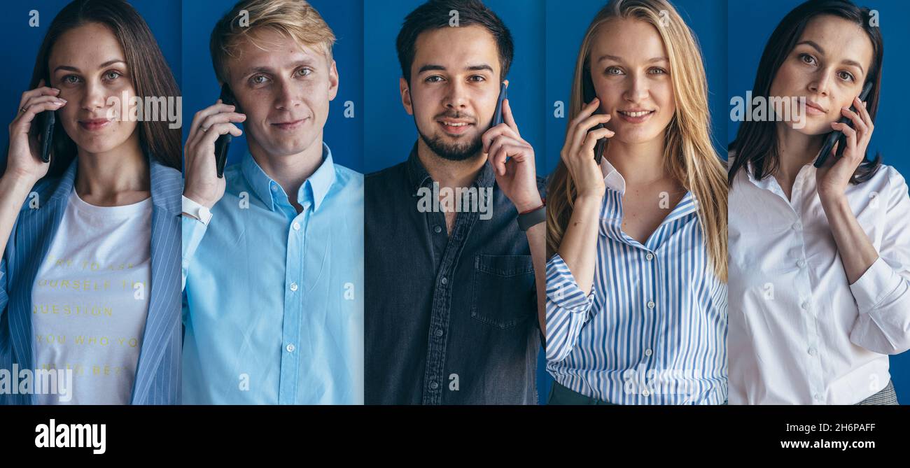 Young people talk on the phone. Collage Stock Photo - Alamy